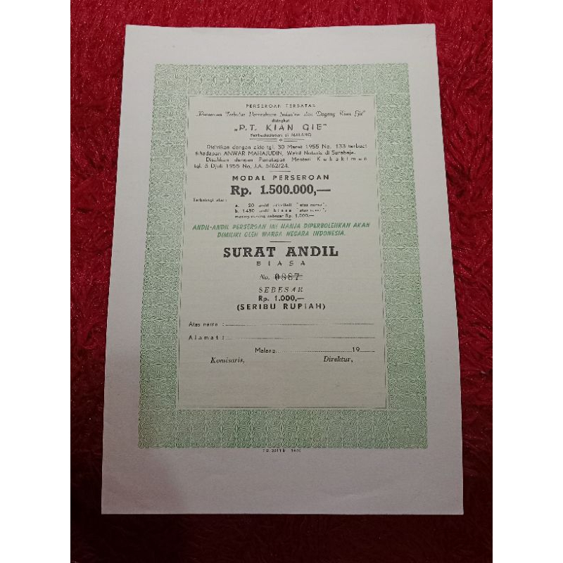 Jual Surat Andil Biasa Jadul Tahun 1955 | Shopee Indonesia