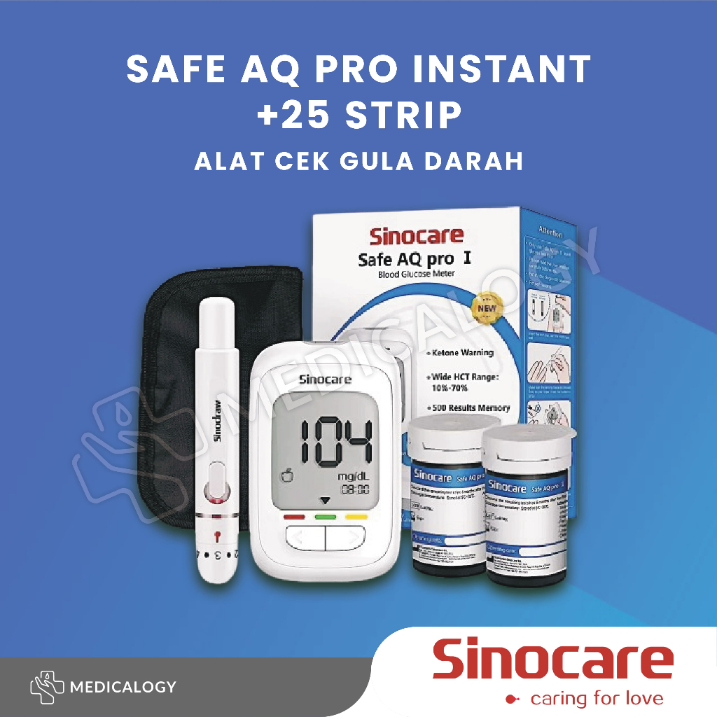 Jual Alat Ukur Cek Gula Darah Instant Sinocare Safe AQ Pro I + 25 Strip ...