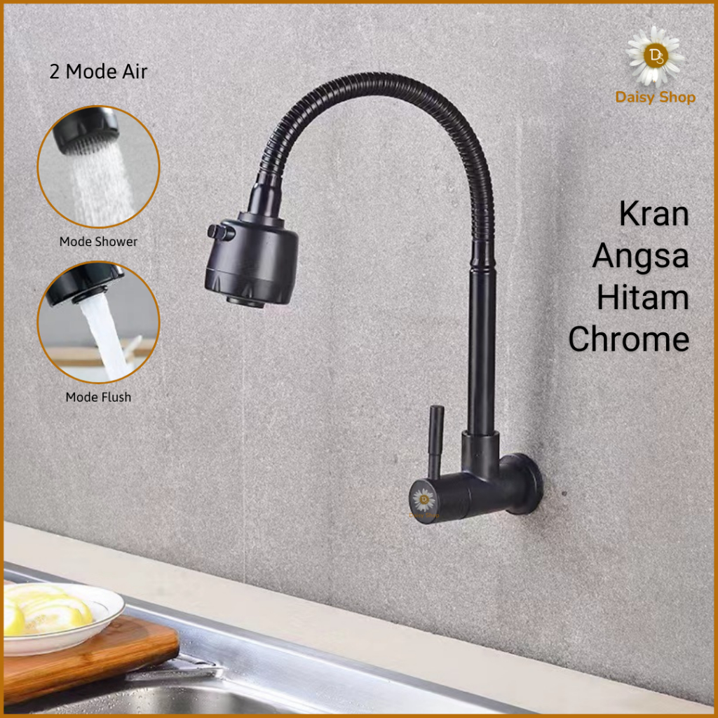 Jual (DS) Kran Angsa Dapur Fleksibel Hitam Baling Engkol Drat 1/2 Inch ...