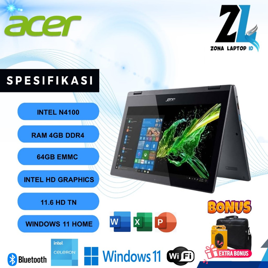 Jual ACER ASPIRE SPIN 1 SP111 INTEL N100 RAM 4GB STORAGE 128GB EMMC ...
