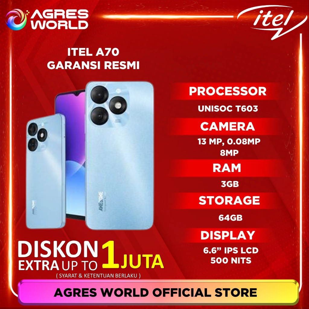 Jual Itel A70 3+64GB - 13MP Super HDR Camera - Big Screen with Dynamic ...