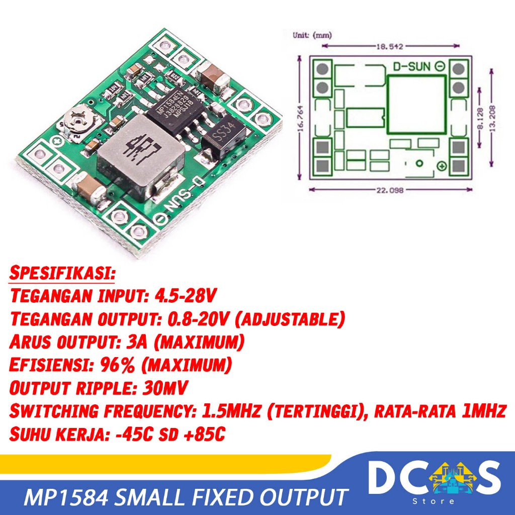 Jual MP1584 SMALL FIXED OUTPUT STEP DOWN DC 3A 7V-28V TO 3.3V MODULE Buck | Shopee Indonesia