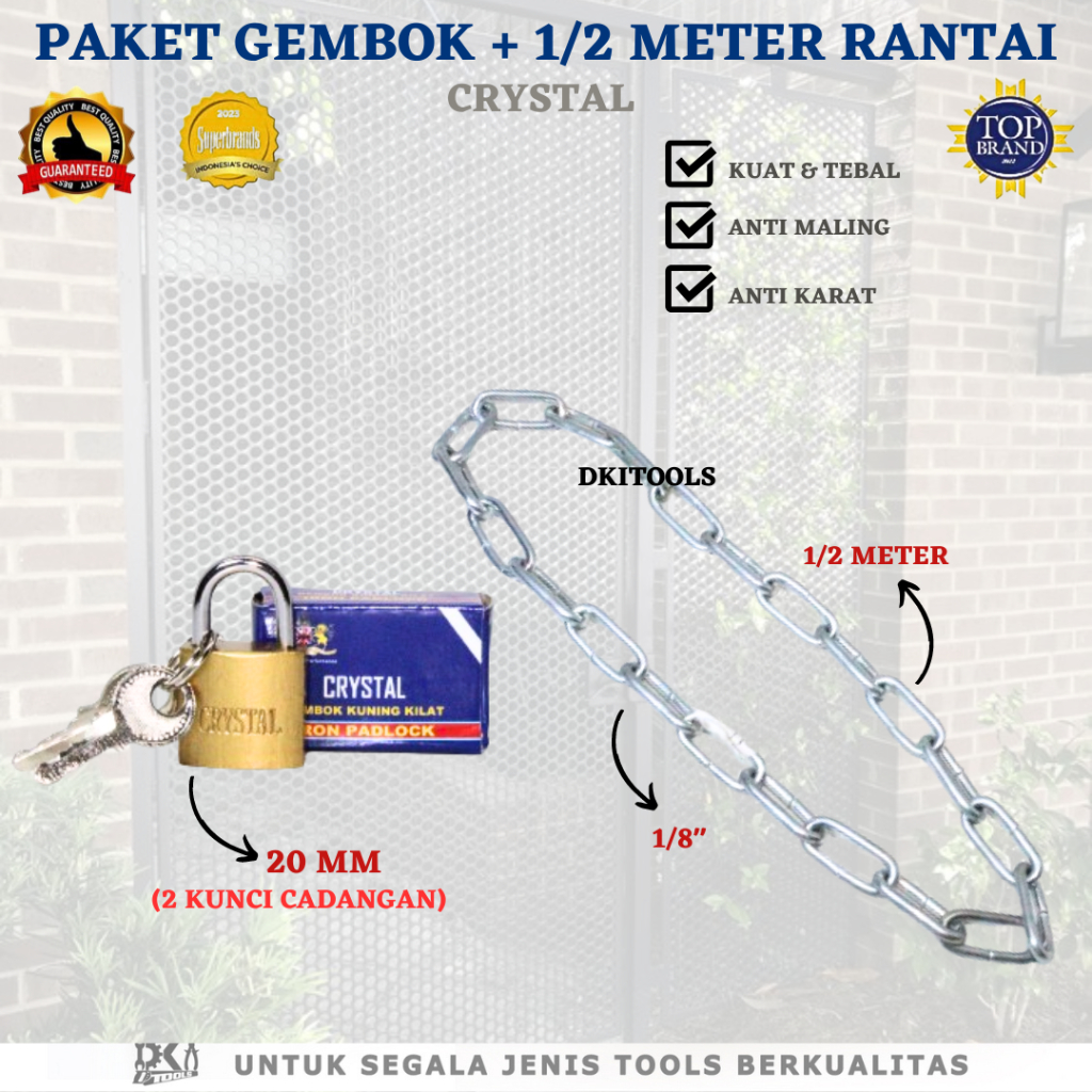 Jual CRYSTAL Paket Gembok 20 MM + Rantai 1/2 Meter Kuat Anti Karat ...