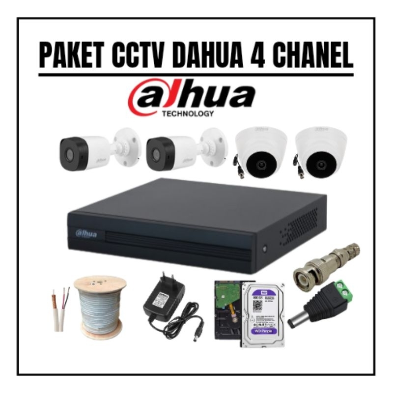 Jual PAKET CCTV 4 CHANNEL 4 CAMERA FULL AHD 2MP KOMPLIT TINGGAL PASANG ...