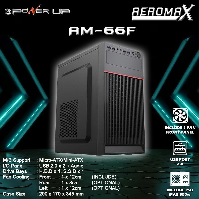 Jual Casing Office Power Up Aeromax AM-66F Include PSU 500Watt m-ATX ...