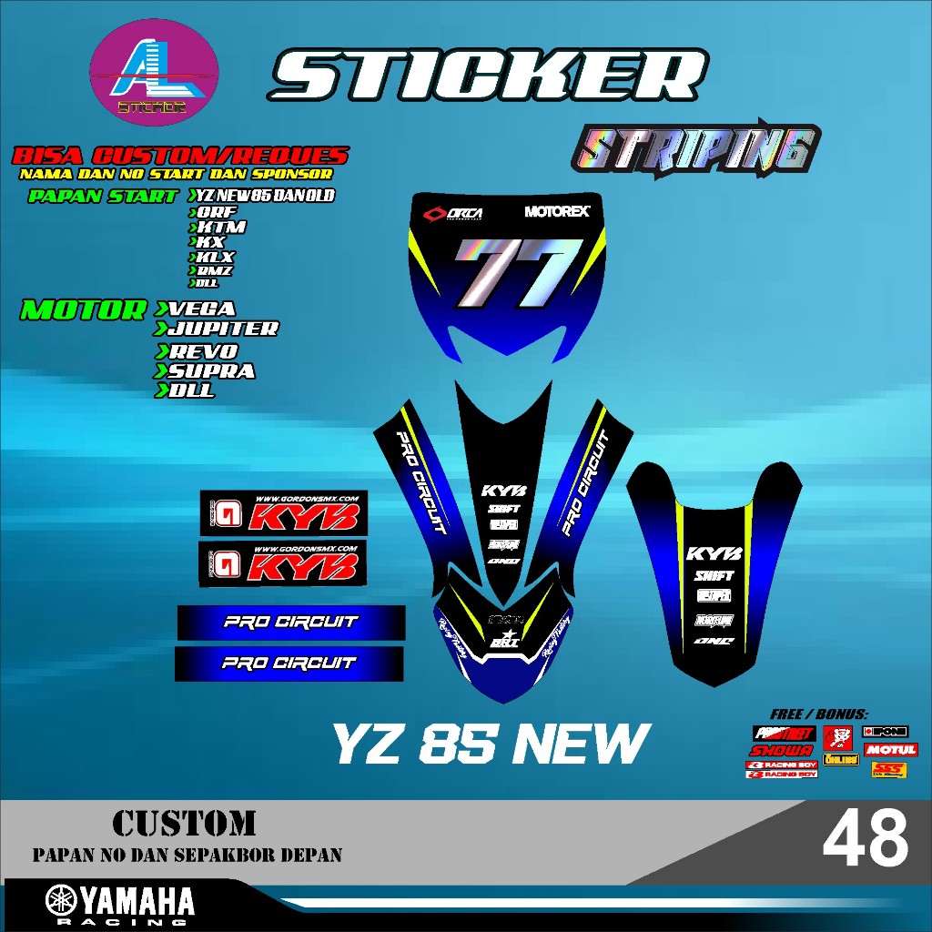 Jual Sticker DECAL PAPAN NOMOR START+SPAKBOR DEPAN YZ NEW 85 CRF KLX 150 KLX BF KLX GORDON ...