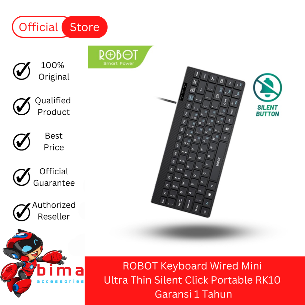 Jual ROBOT Keyboard Wired Mini Ultra Thin Silent Click Portable RK10 ...