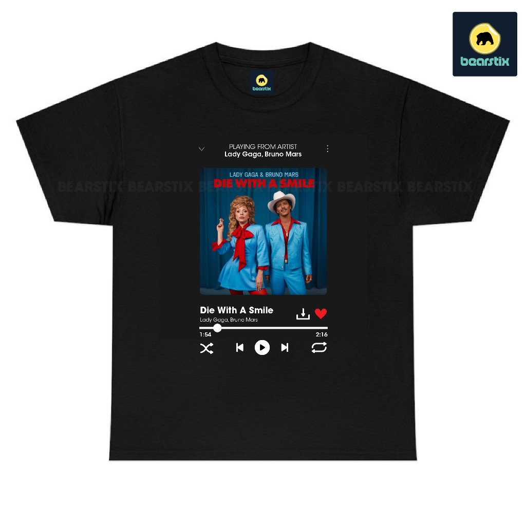 Jual Kaos Bruno Mars x Lady Gaga - T-Shirt Konser Hooligans - Baju Spotify Die With A Smile ...