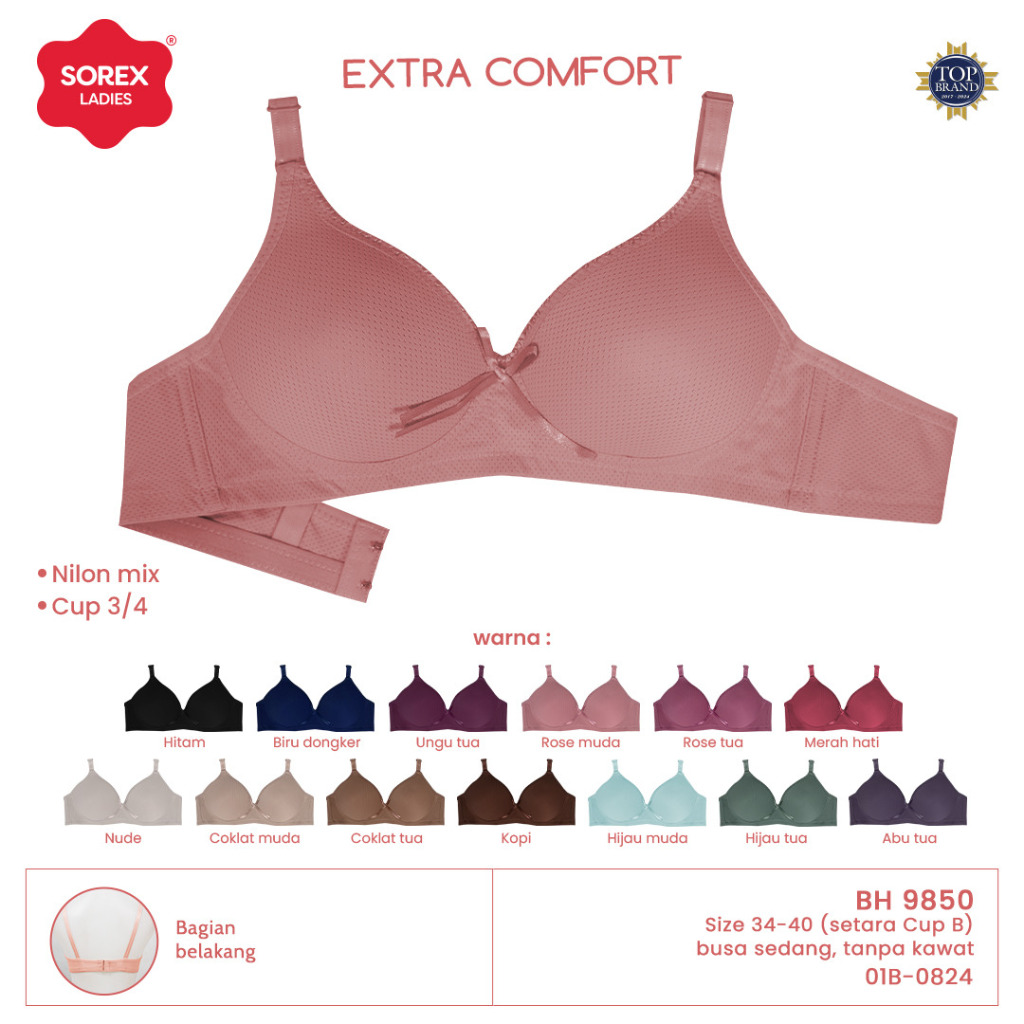Jual Sorex Bra Extra Comfort Busa Tanpa Kawat Kait 2 Setara Cup A-B BH 9850 | Shopee Indonesia