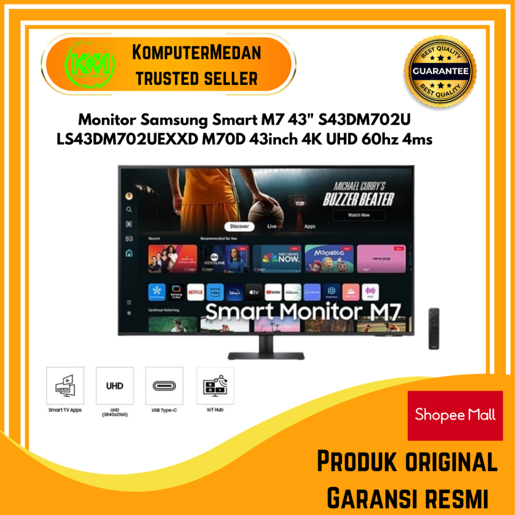 Jual Monitor Samsung Smart M7 43" S43DM702U LS43DM702UEXXD M70D 43inch 4K UHD 60hz 4ms | Shopee ...