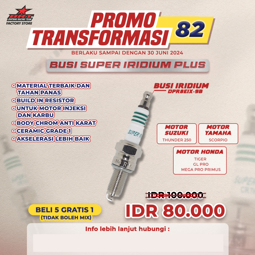 Jual BUSI SUPER IRIDIUM PLUS DPR8EIX-9B BRT - GLMAX,GLPRO,MEGAPRO,SCORPIO,SPECTRA,PESONA,TIGER ...