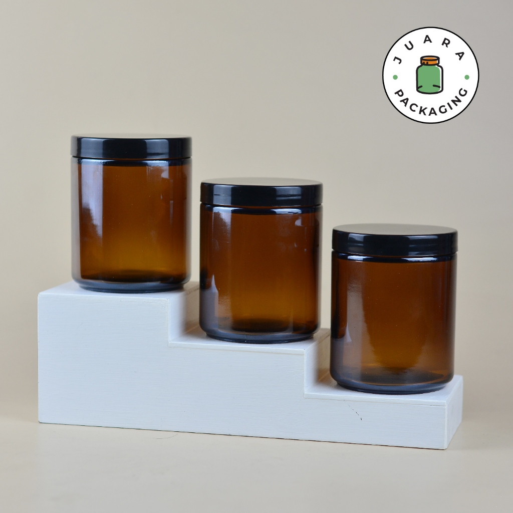 Jual Wadah Kaca Amber 250ml Jar Kaca Tutup Plastik Hitam Amber Coklat ...