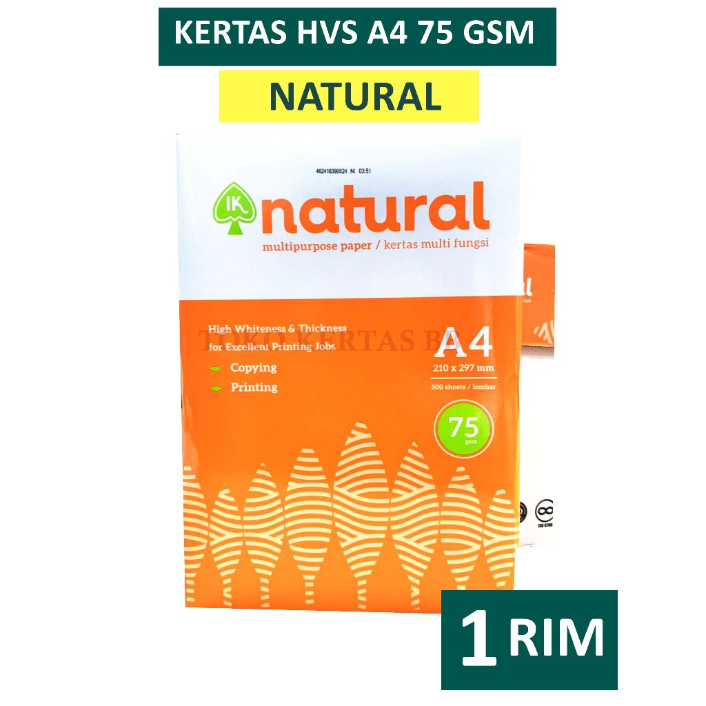 Jual KERTAS HVS NATURAL 75 GSM UKURAN A4 1 RIM / 500 Lembar | Shopee Indonesia