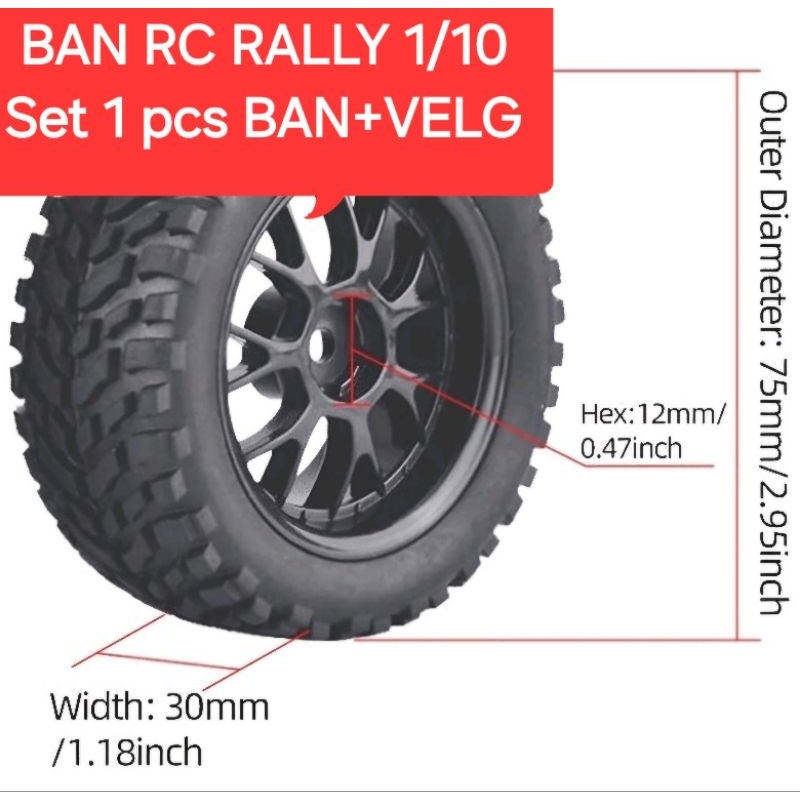 Jual BAN RALLY RC + VELG (1 pcs) - hex 12mm - OD/ diameter 7,5cm (75mm ...