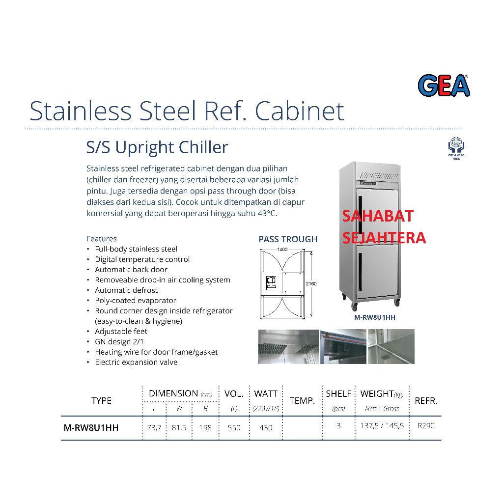 Jual GEA Upright Chiller M-RW8U1HH Chiller Stainless Steel 2 Pintu ...