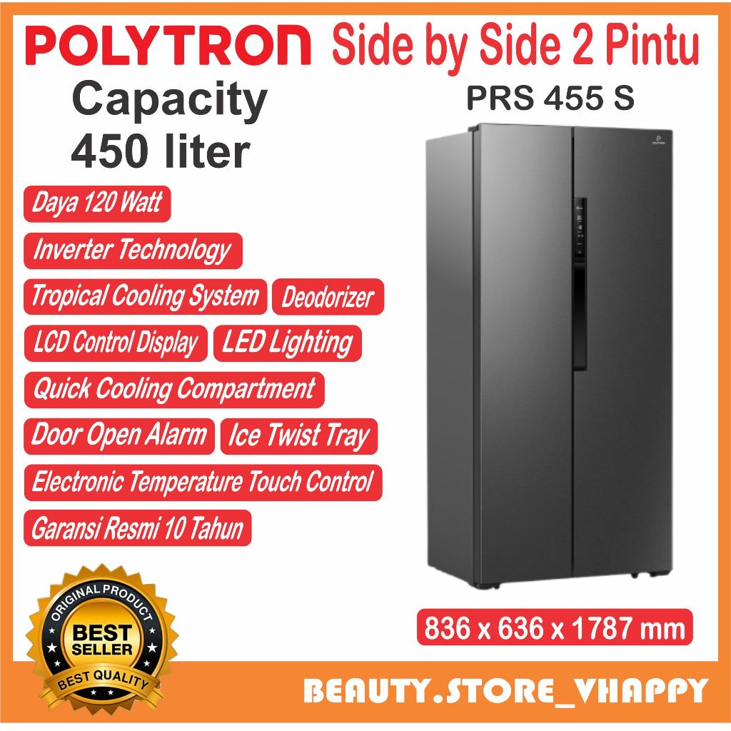 Jual Kulkas Side By Side Polytron 2 Pintu 450 liter PRS 455S Garansi ...