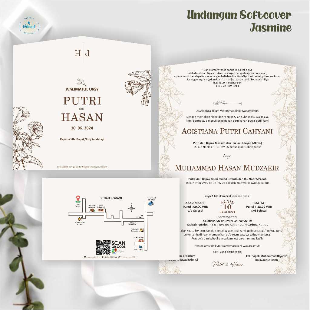 Jual Undangan Pernikahan Semi Amplop Elegan Lipat 3 Bahan Jasmine Free ...