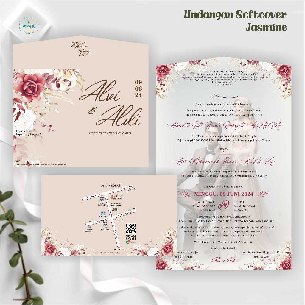 Jual Undangan Pernikahan Semi Amplop Elegan Lipat 3 Bahan Jasmine Free ...