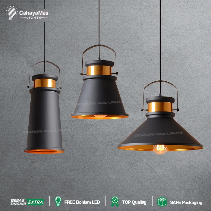 Jual Lampu Hias Gantung Cafe / Bar / Dapur / Ruang Makan | Industrial Vintage Minimalist Hitam ...