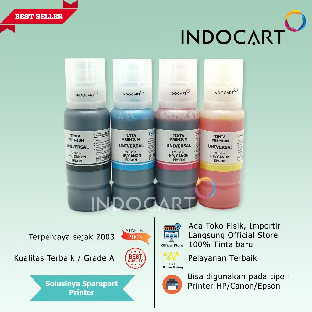 Jual IndoCart Tinta Premium Universal HP Canon Epson-Dye Ink-Female Cap ...