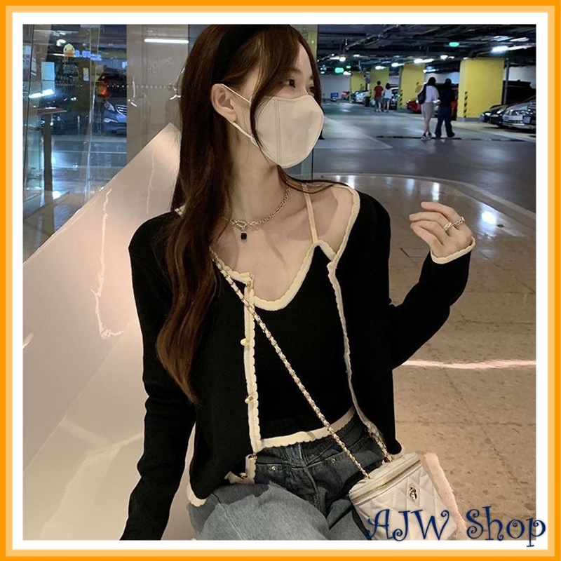 Jual AJW Cardigan Set Crop 2in1 Tanktop + Kardigan Bahan Halus Lembut ...