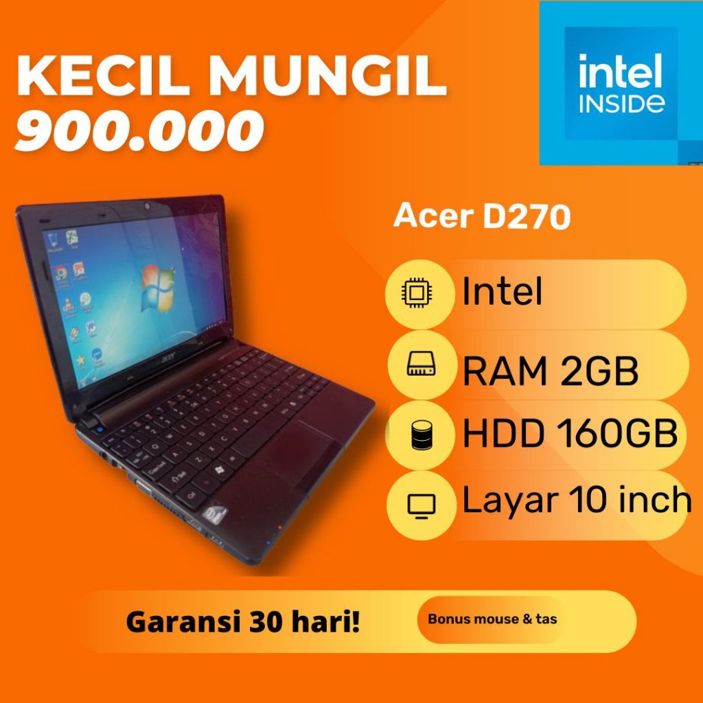 Jual Notebook Acer Aspire One D270 Intel Atom N2600 RAM 2GB Second Bekas | Shopee Indonesia