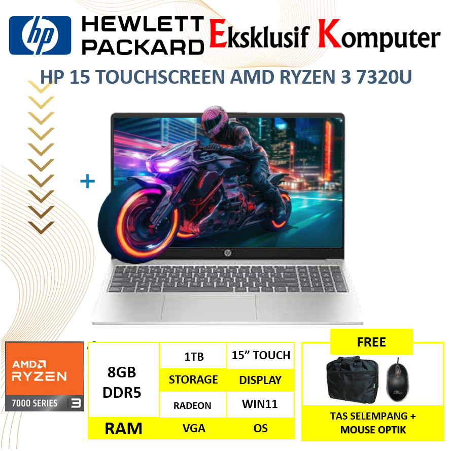 Jual Laptop HP 15 Amd Ryzen 3 7320U 8GB DDR5 1TB SSD 15" Touchscreen ...