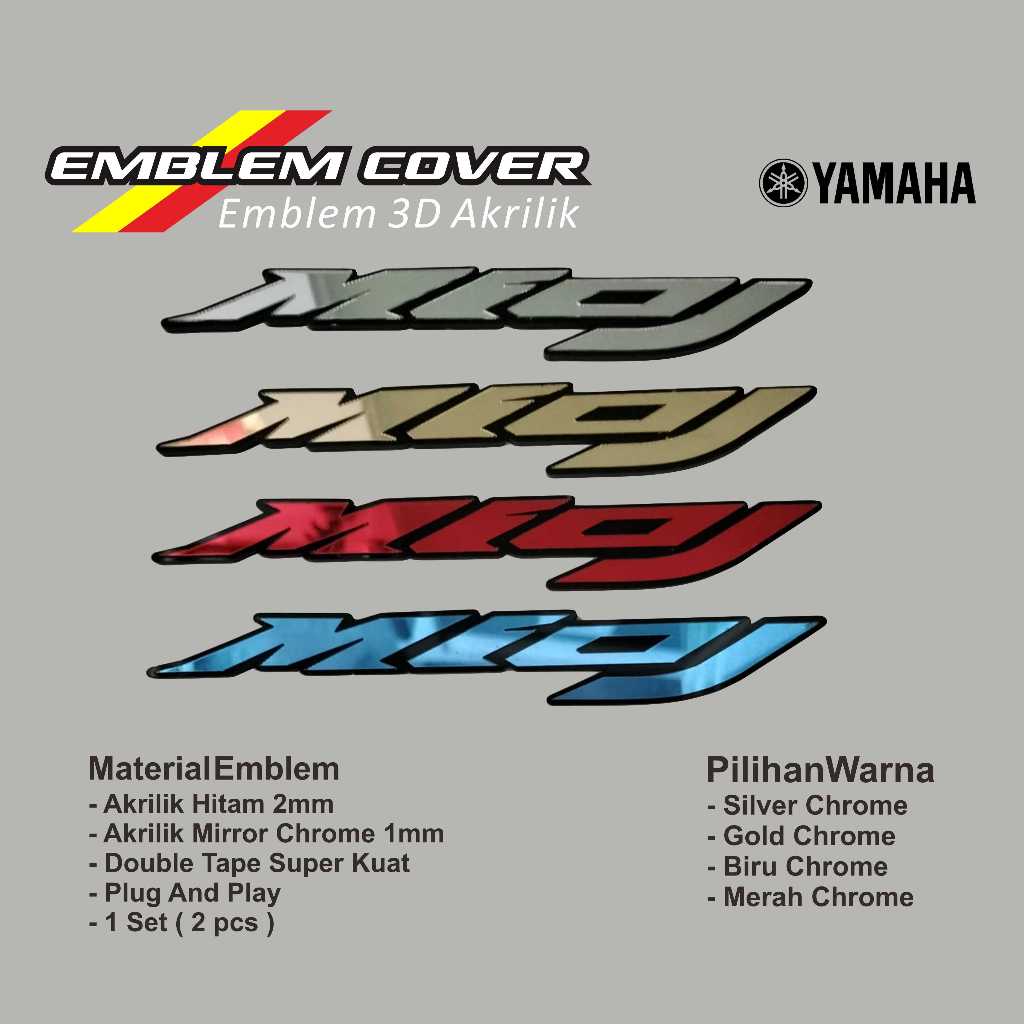 Jual emblem 3d yamaha mio j sepasang stiker timbul akrilik mio j emblem ...