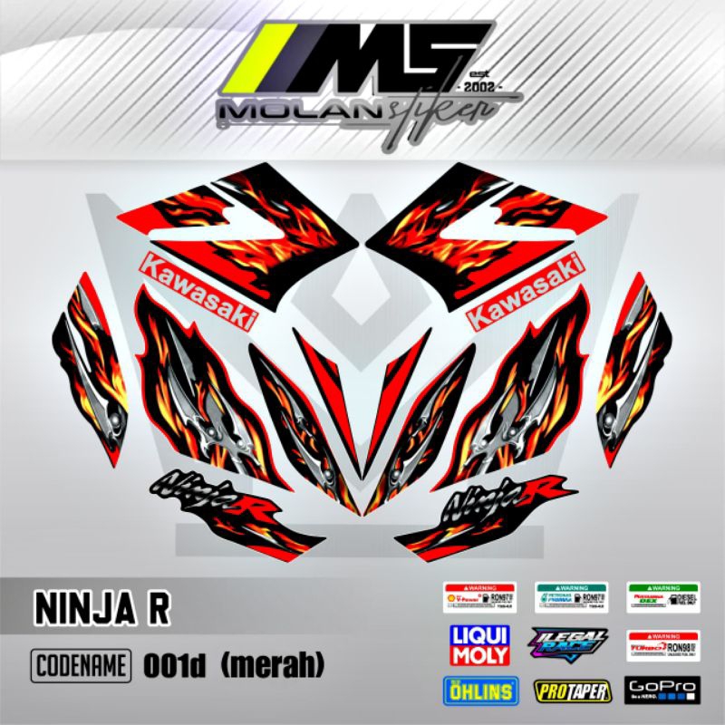 Jual Decal Sticker Striping Variasi Ninja R 2008 Api Motif Ori Ninja R ...