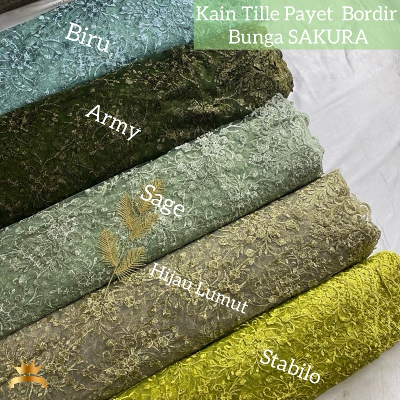 Jual Kain Tile Meteran Bordir Payet Tulle Mutiara Halus Jatuh Tille ...