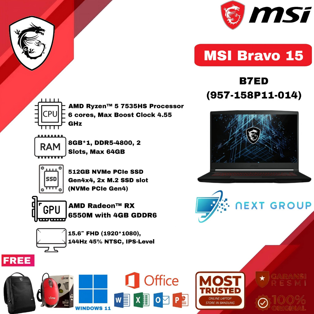 Jual MSI Bravo 15 B7ED 9S7-158P11-014 Ryzen 5 7535HS 8GB 512GB W11 ...