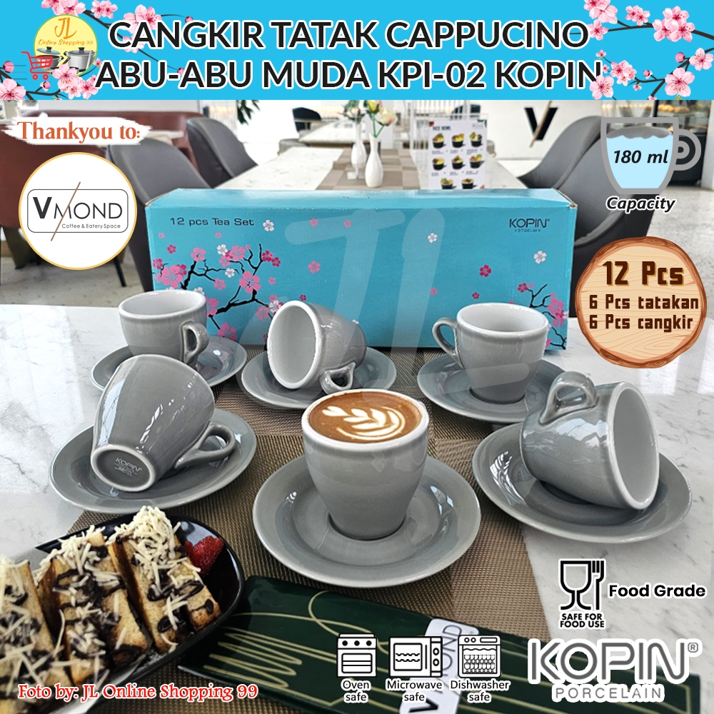 Jual KOPIN cangkir set 6 pasang Abu-abu muda 180ml KPI-02 / coffee ...