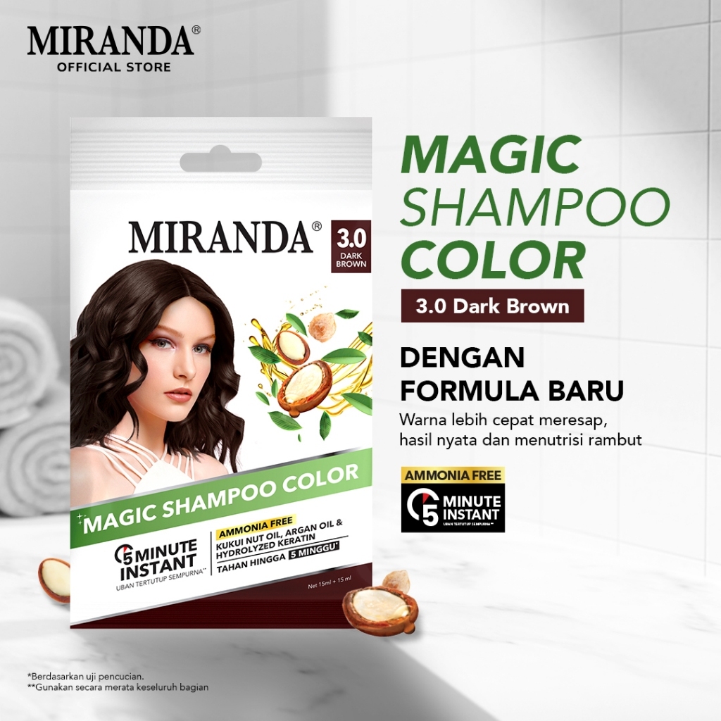 Jual MIRANDA MAGIC HAIR COLOR SHAMPOO DARK BROWN 30 ML DIJAMIN ORIGINAL ...