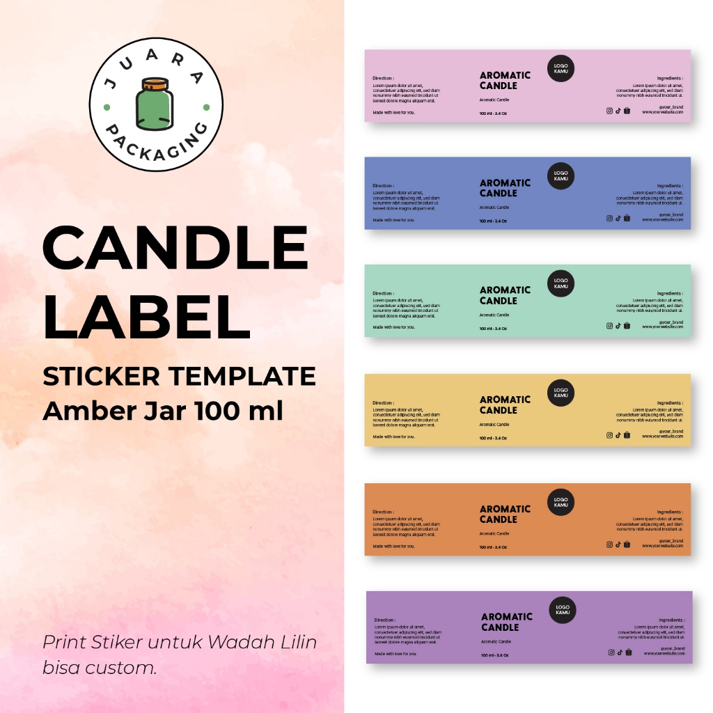 Jual [COSTUM] Print Label Stiker Lilin Warna Pastel untuk Jar Kaca ...