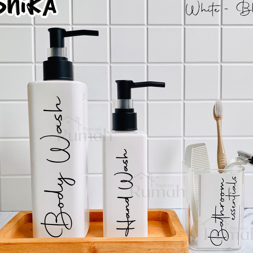 Jual Top SHIKA Botol Sabun Mandi Kotak Body Putih Pump Hitam Clip 5 ml ...
