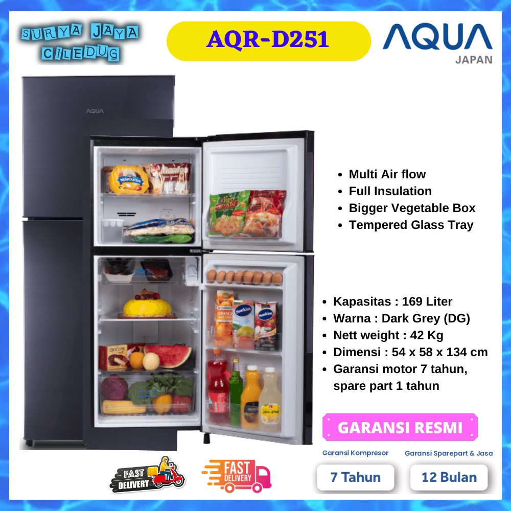 Jual KULKAS AQUA AQR-D251, AQR 251 2 PINTU 169 LITER | Shopee Indonesia