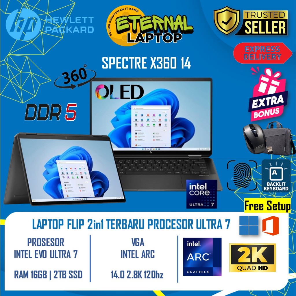 Jual Hp Spectre x360 14 Intel Evo Ultra 7 155H 16GB DDR5 1TB OLED 2.8K ...