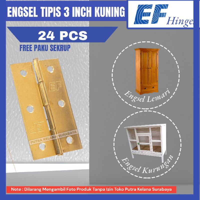 Jual [ 24 Pcs ] Engsel Lemari Tipis 3 inch Kuning EF / Engsel Tipis ...