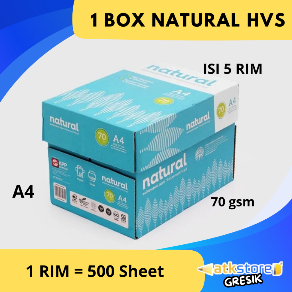 Jual NATURAL Kertas HVS A4 70 GSM 1 BOX/5 RIM Kertas Print Fotocopy Kertas Cetak Tebal Murah ...