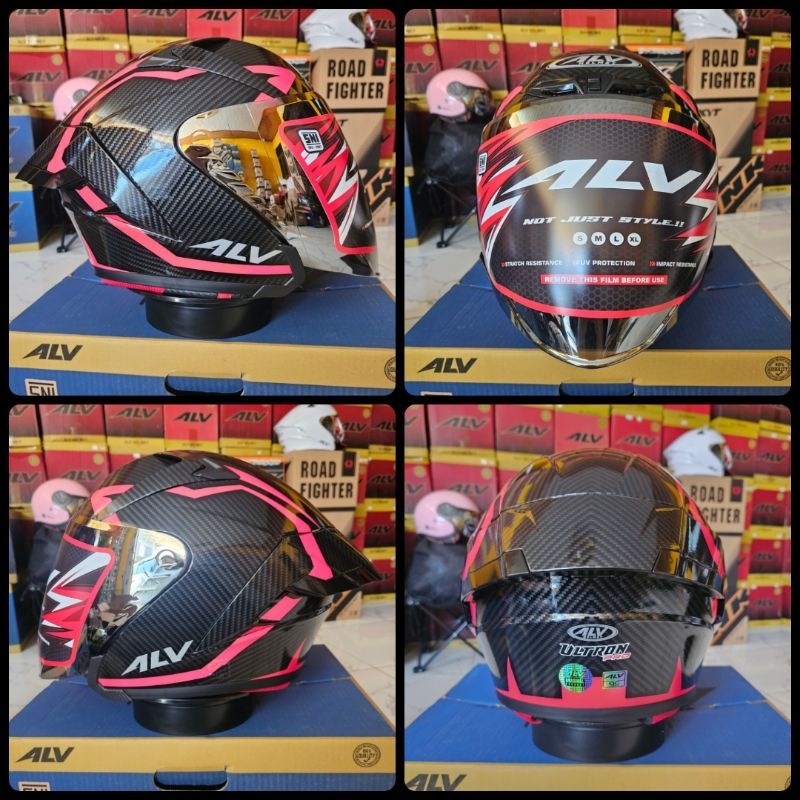 Jual ALV ULTRON PRO MOTIF CARBON HELM HALF FACE SINGLE VISOR | Shopee ...