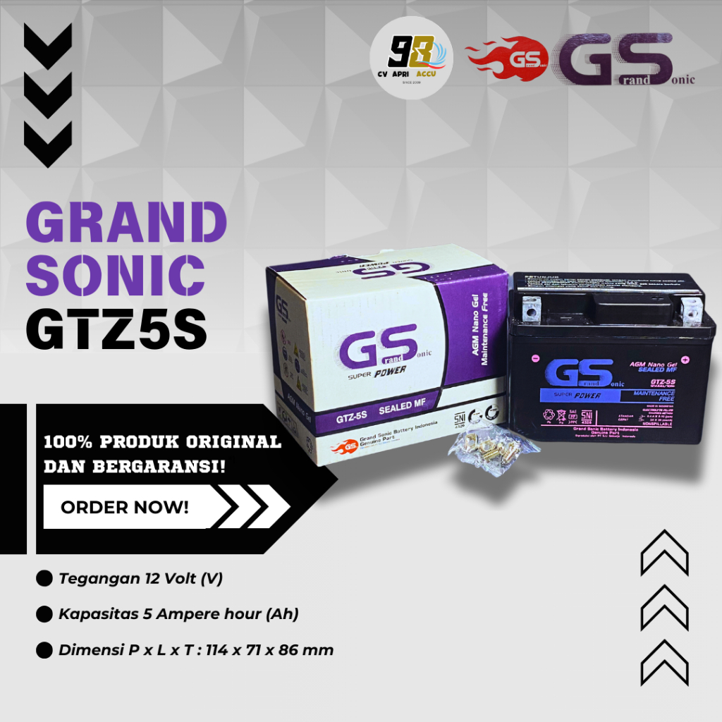 Jual AKI MOTOR MERK GSJ GTZ5S KAPASITAS 12 VOLT , 5 AMPERE AKI KERING SIAP PAKAI DAN SIAP STATER ...