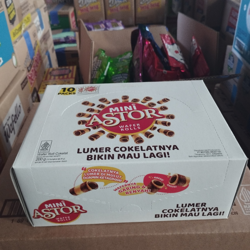 Jual Mini Astor Wafer Rolls Cokelat 1 Dus, Isi 6 Box, Per Box 10 Pcs ...