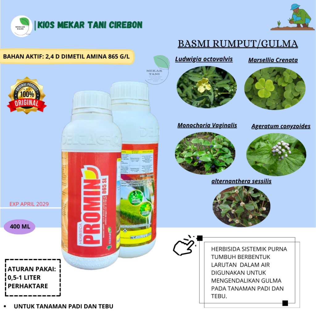 Jual Herbisida PROMIN 400 ml (Bahan aktif: 2,4 D dimetil amina 865 g/l ...