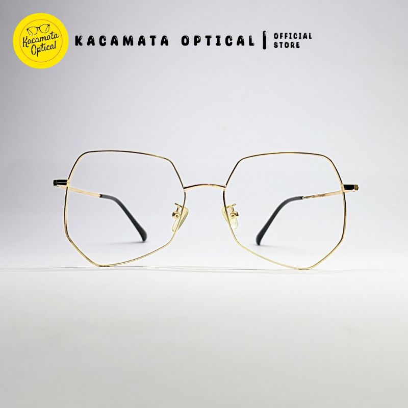 Jual KACAMATA OPTICAL - Frame KMOTK50 Segi Lima Hitam Gold Besi Plastik ...