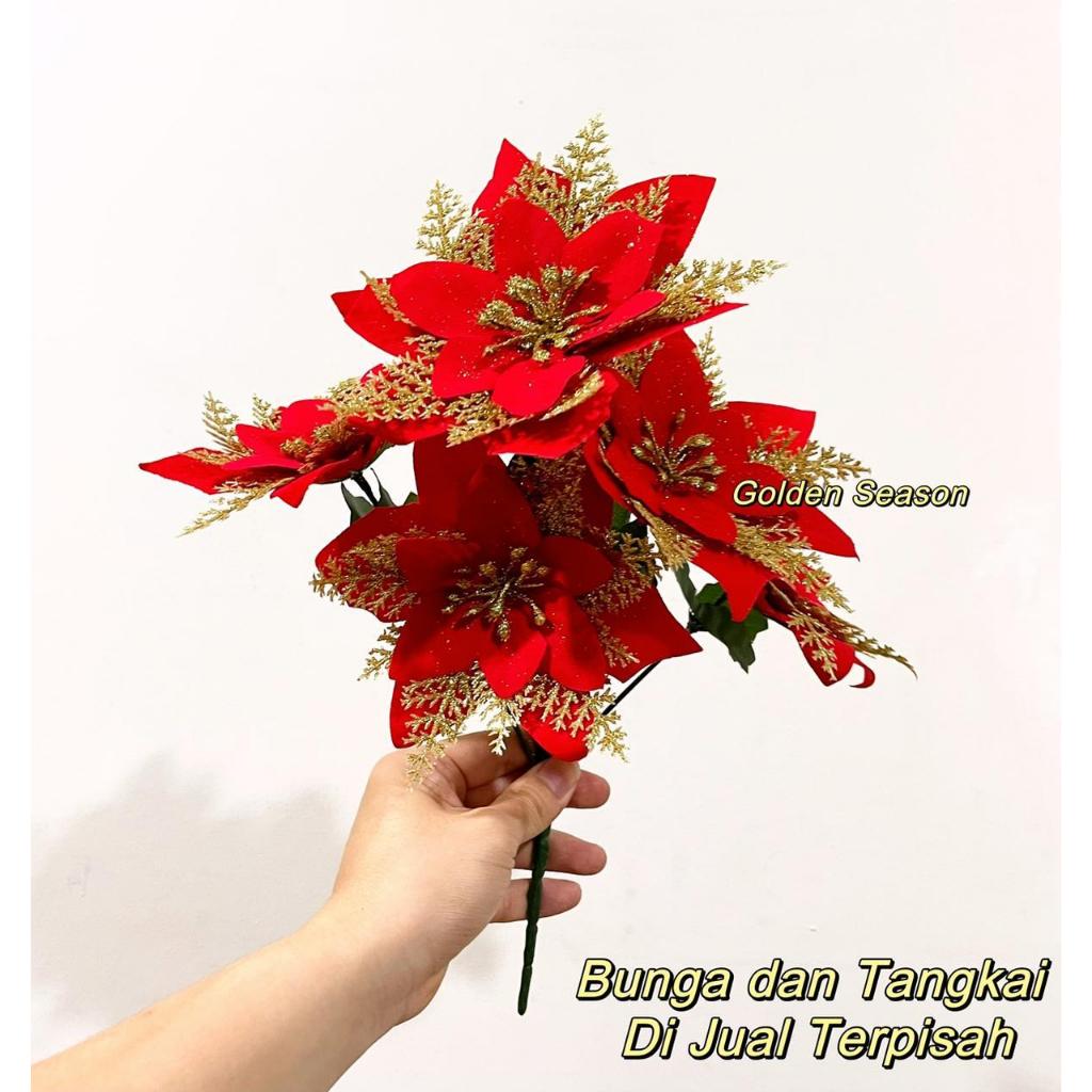 Jual BUNGA HIAS POSENTIA NATAL DEKORASI HARGA MURAH / GLITTER PREMIUM ...
