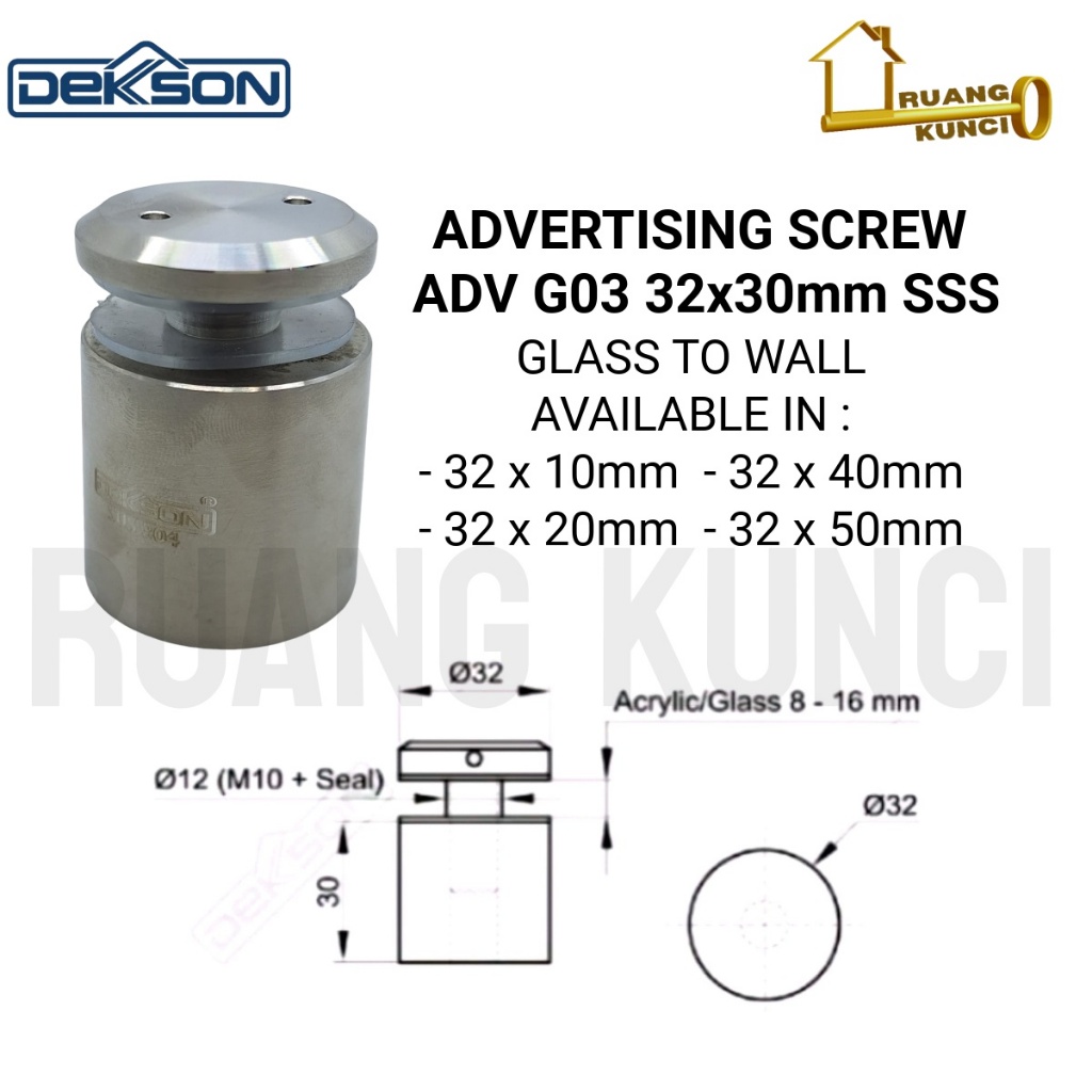 Jual Konektor Baut Railing Kaca Ke Tembok Pin Kaca Padat Dekkson G03 ...