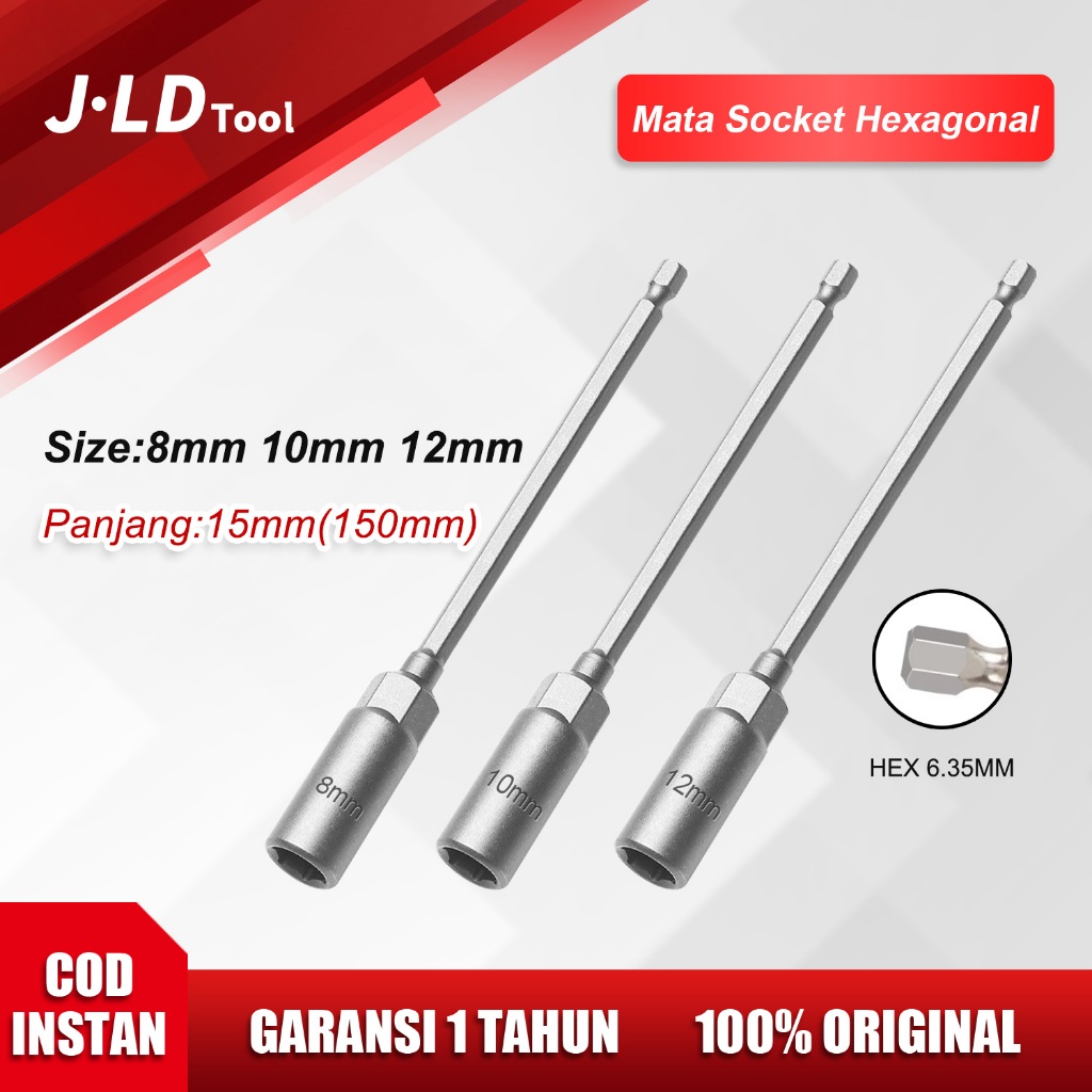 Jual JLD Mata Socket Hexagonal 8mm 10mm 12mm Mata Kunci Shock Panjang 15cm Hex Soket Nut Adaptor ...