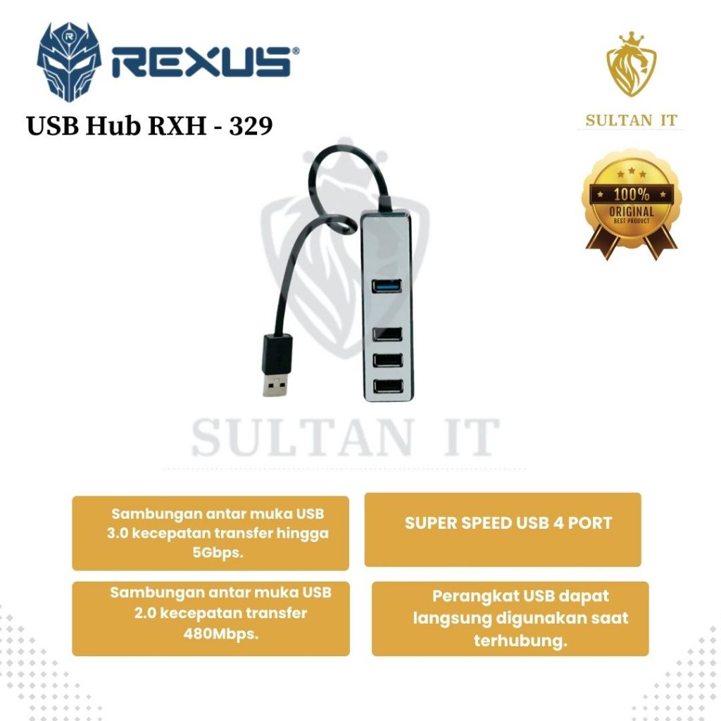 Jual Rexus USB Hub RXH - 329 / 4 Port USB HUB Super Speed 5120Mbps Support 2TBHDD | Shopee Indonesia