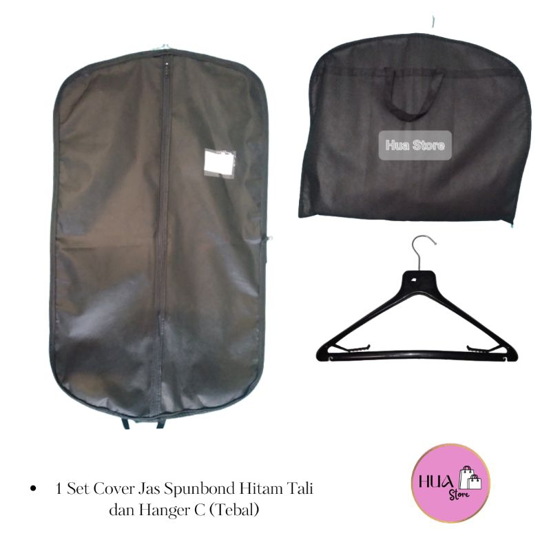 Jual Cover Jas Dan Hanger / 1 set cover jas spunbond hitam tali dan ...