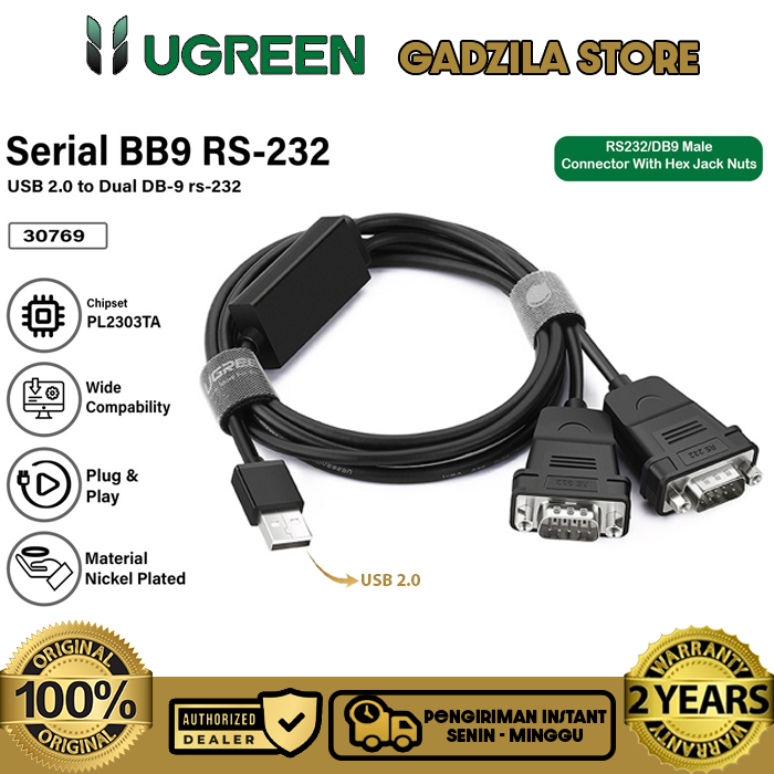 Jual UGREEN Adapter Kabel USB A 2.0 To Dual Serial RS232 DB9 Male Cable ...
